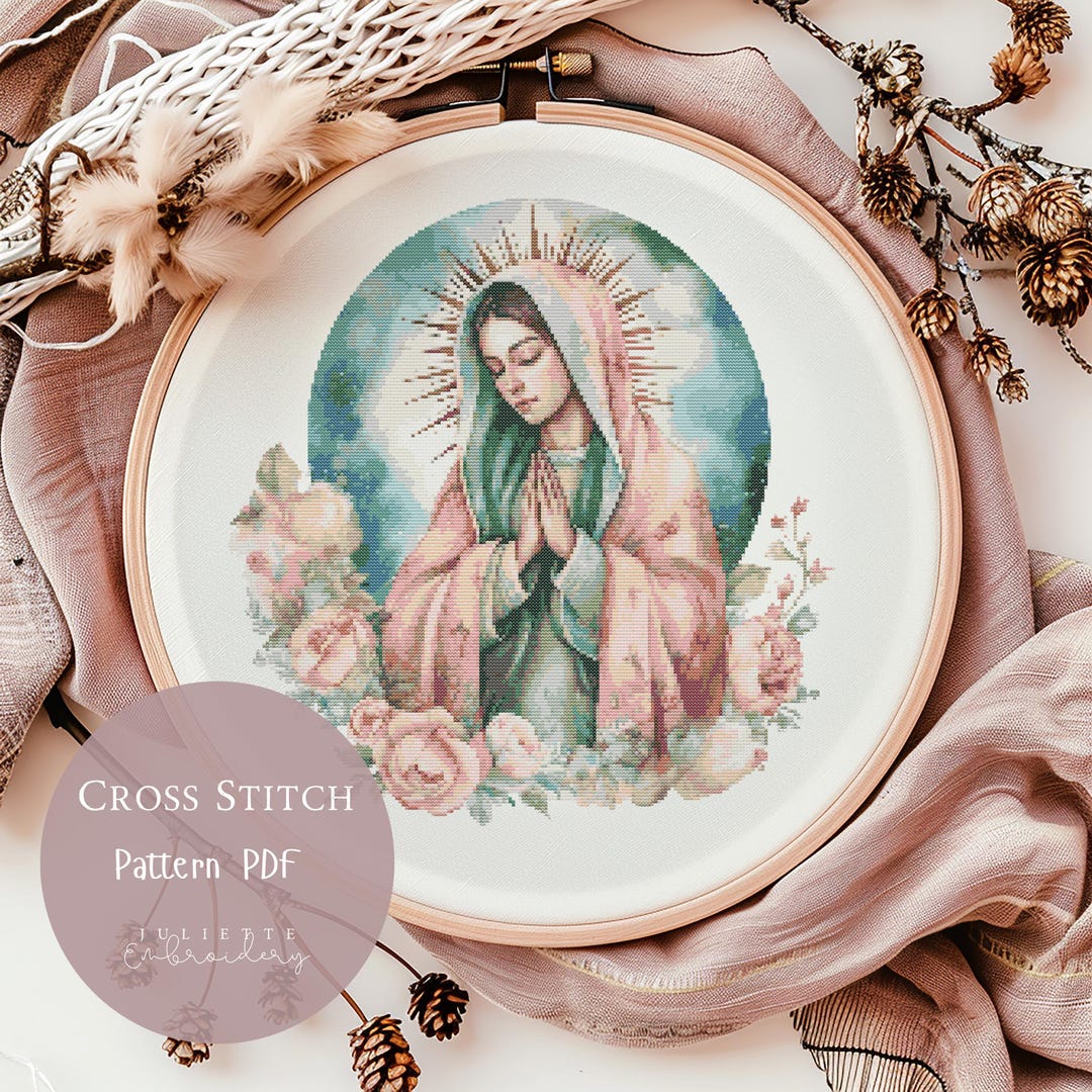 Cross Stitch Pattern Virgin Mary and Flower|embroidery Designs PDF| Our ...