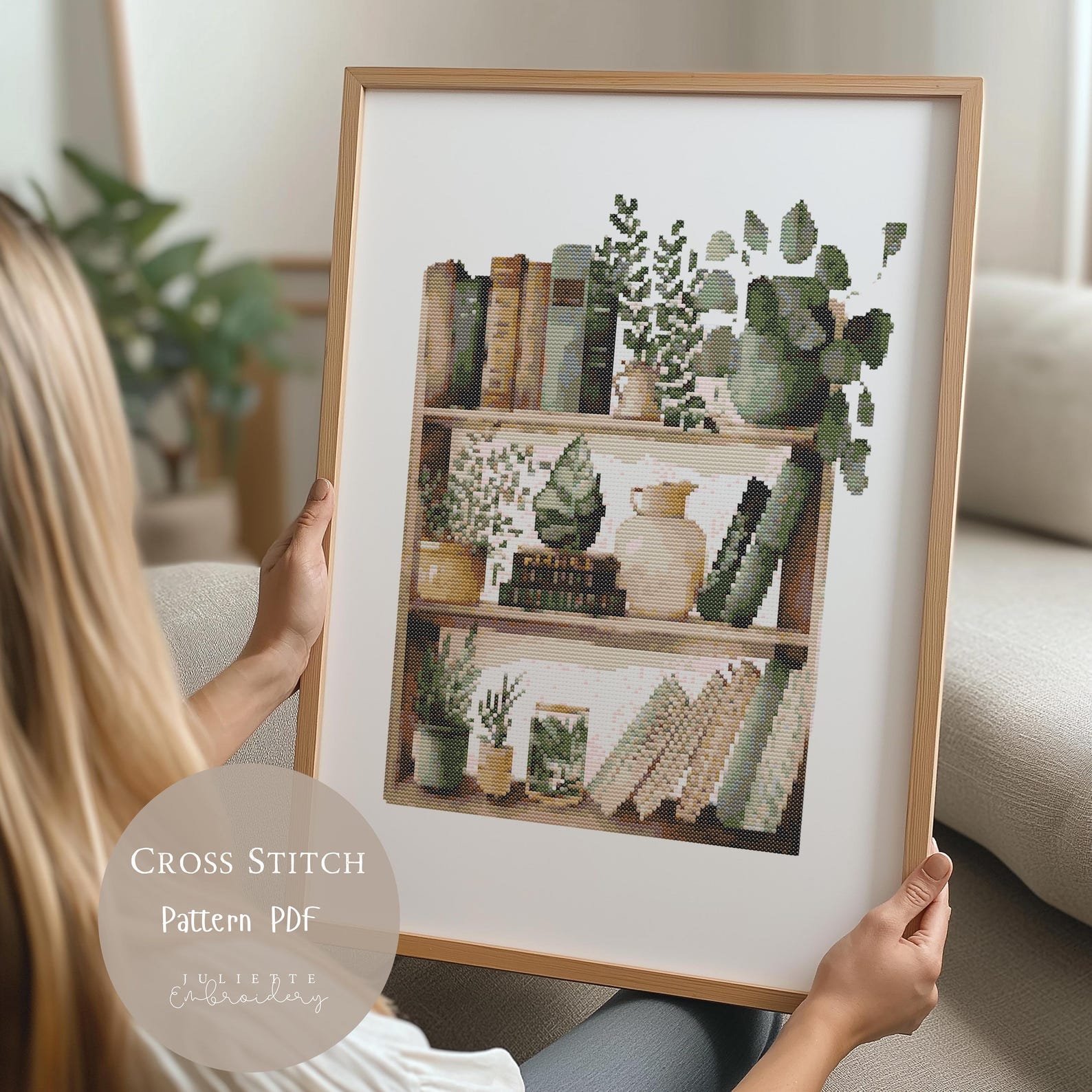 Cross Stitch Pattern Bookshelf | Home Decor Book Embroidery Designs PDF ...