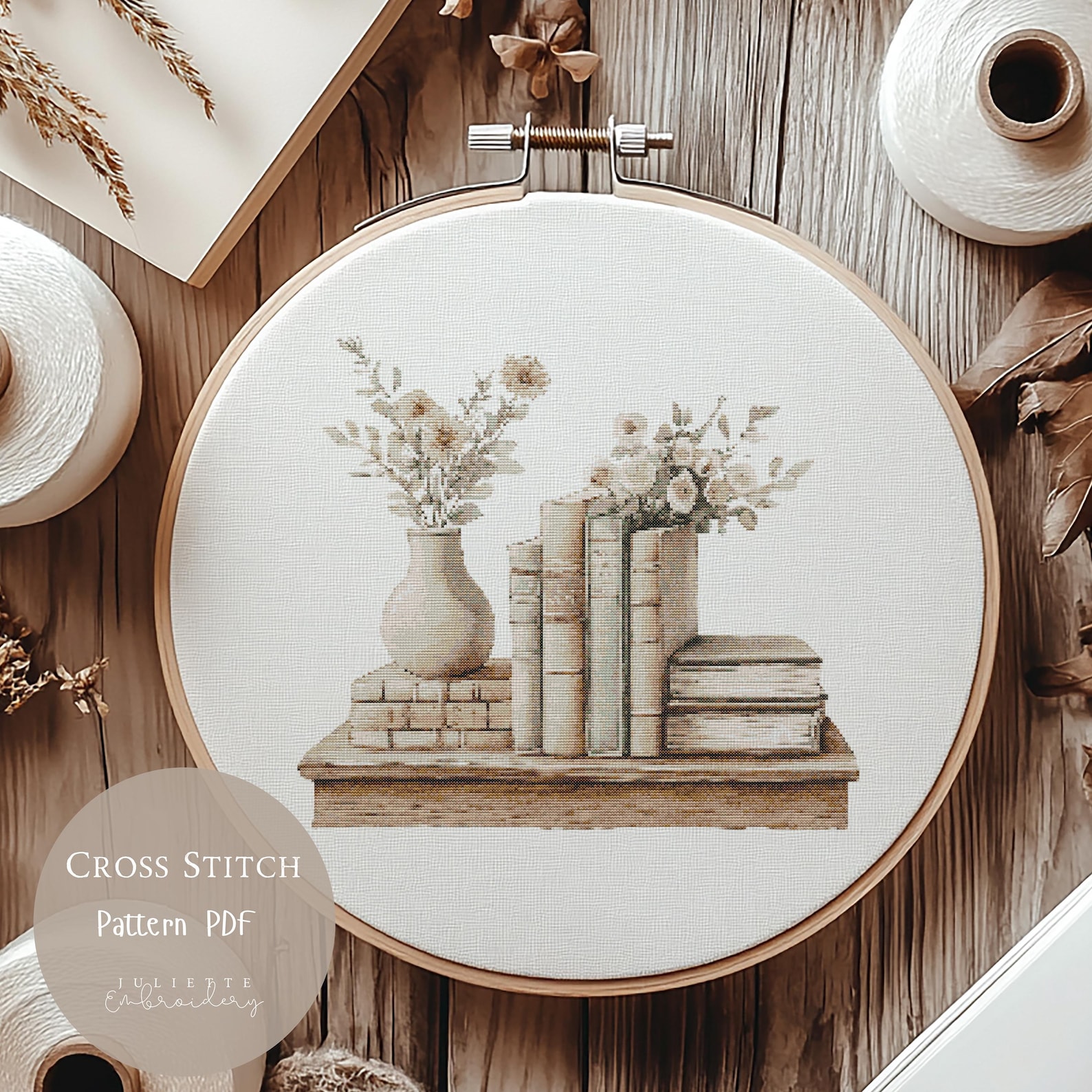 Cross Stitch Pattern Bookshelf | Home Decor Book Embroidery Designs PDF ...