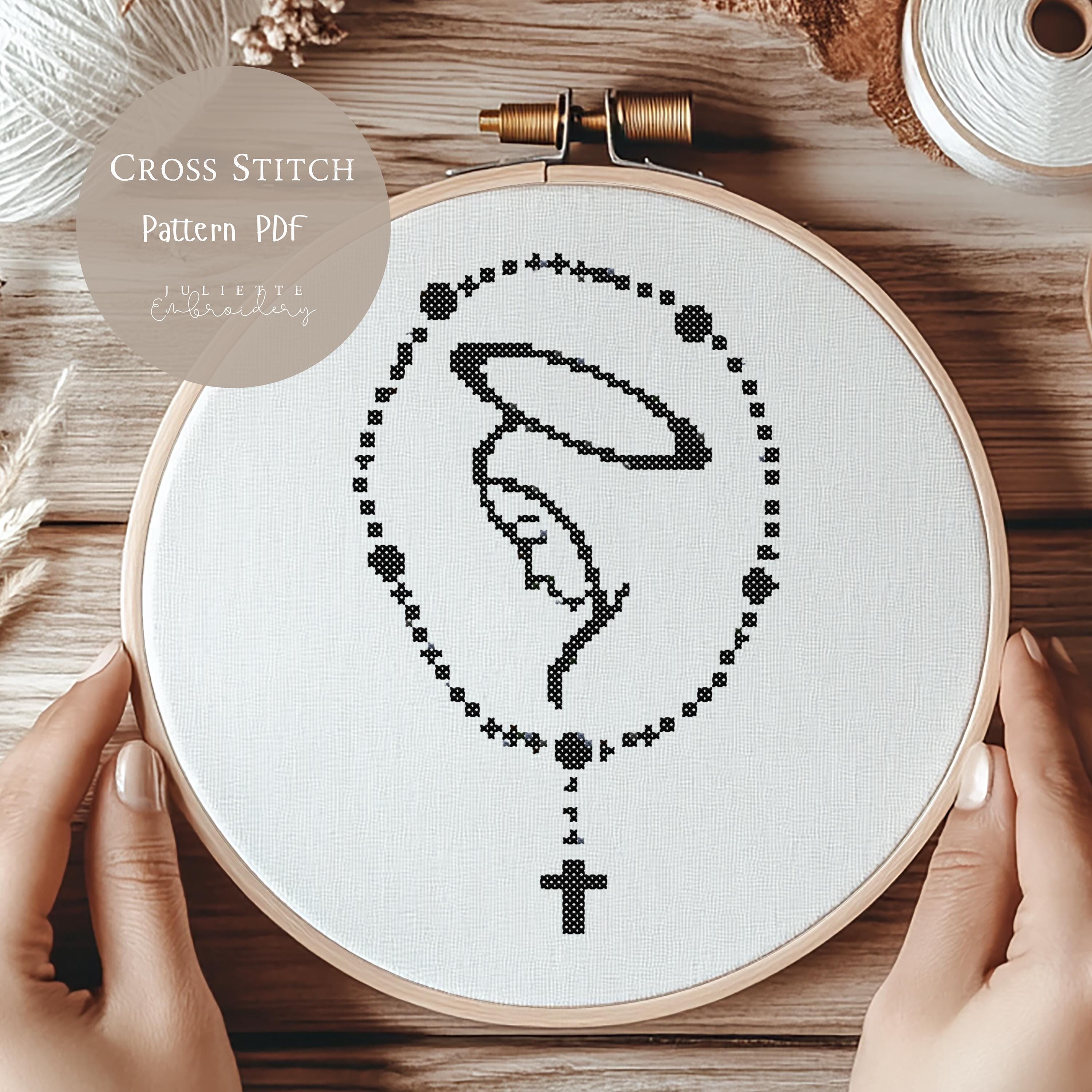 Mini Cross Stitch Pattern Virgin Holy Mary and Rosary|embroidery ...