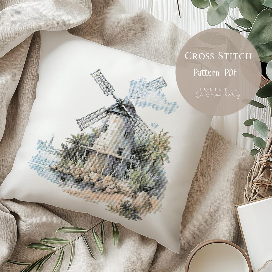 Cross Stitch Pattern Windmill Sea Landscape | Embroidery Designs PDF ...