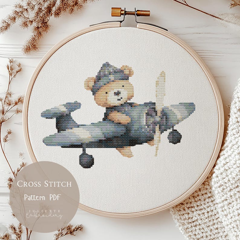 Cross Stitch Pattern Teddy Bear |nursery Blue Teddy Bear Embroidery ...