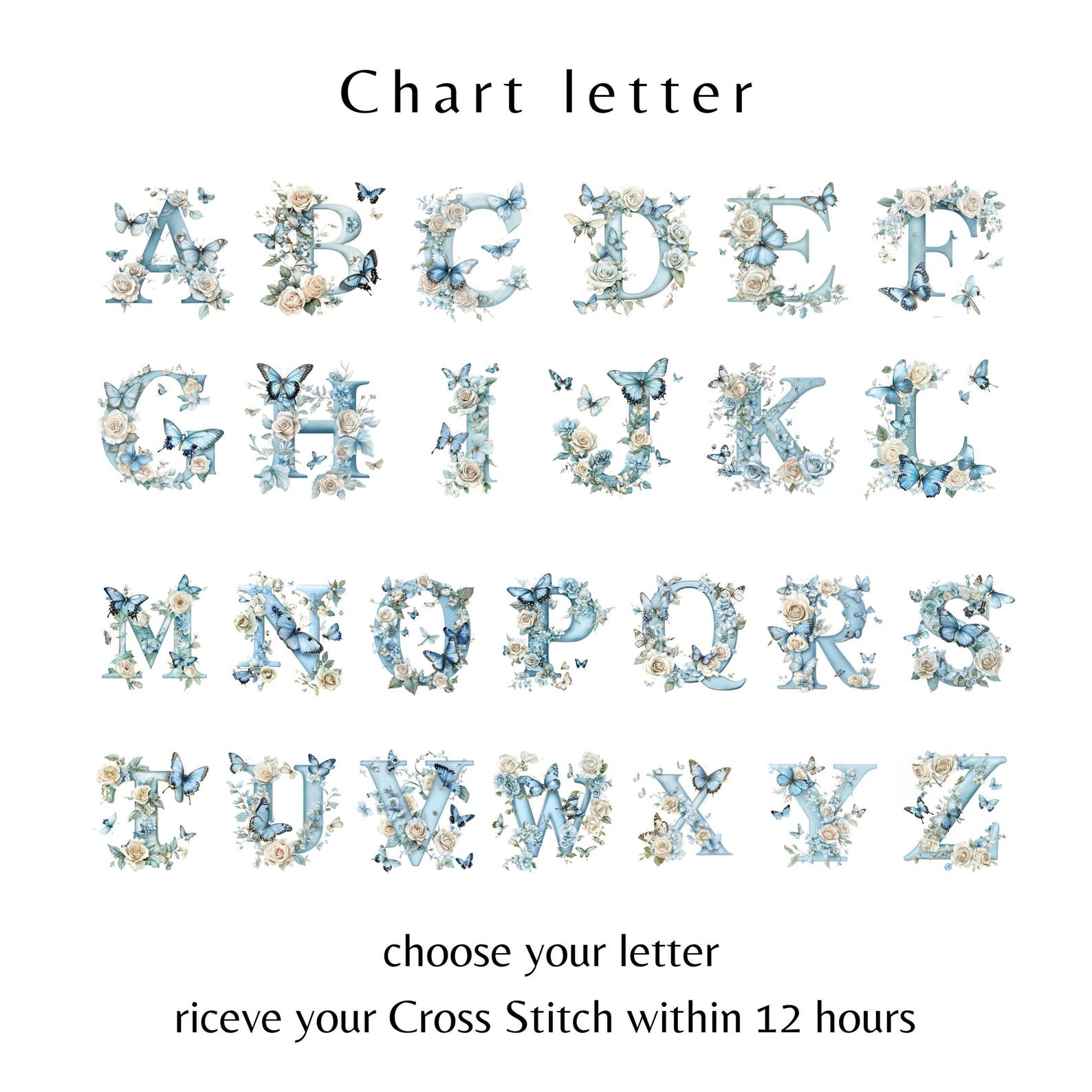 Custom Cross Stitch Alphabet Letter Pattern| Blue Letter Embroidery ...