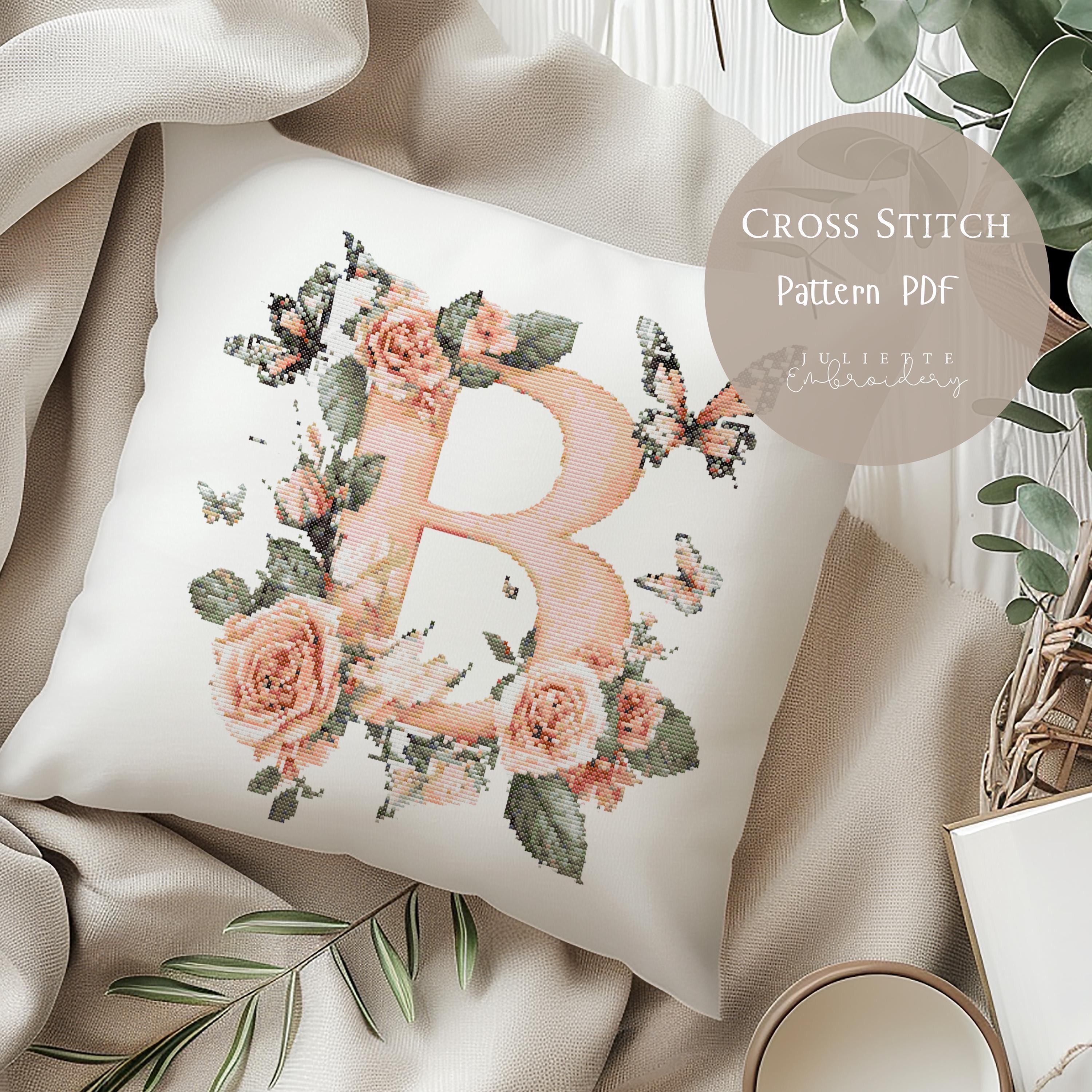 Custom Cross Stitch Alphabet Letter Pattern| Peach Letter Embroidery ...