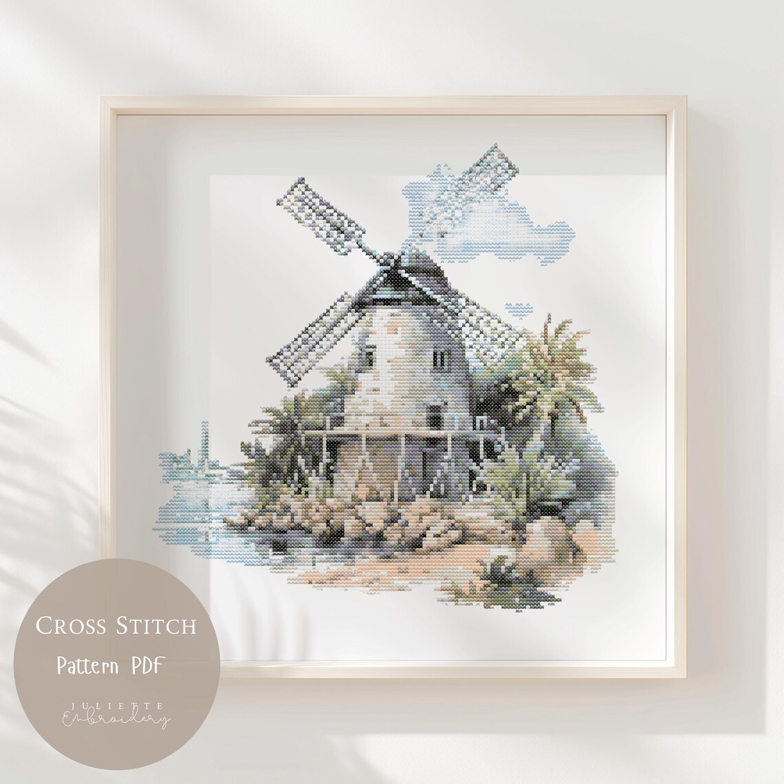 Cross Stitch Pattern Windmill Sea Landscape | Embroidery Designs PDF ...