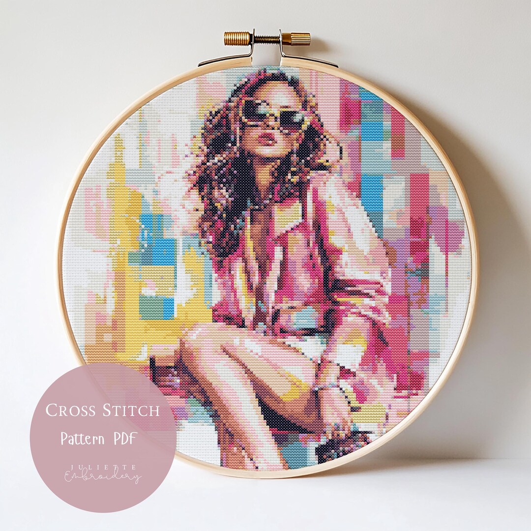 Cross Stitch Pattern Woman Colorful | Beauty Girl Embroidery Designs ...
