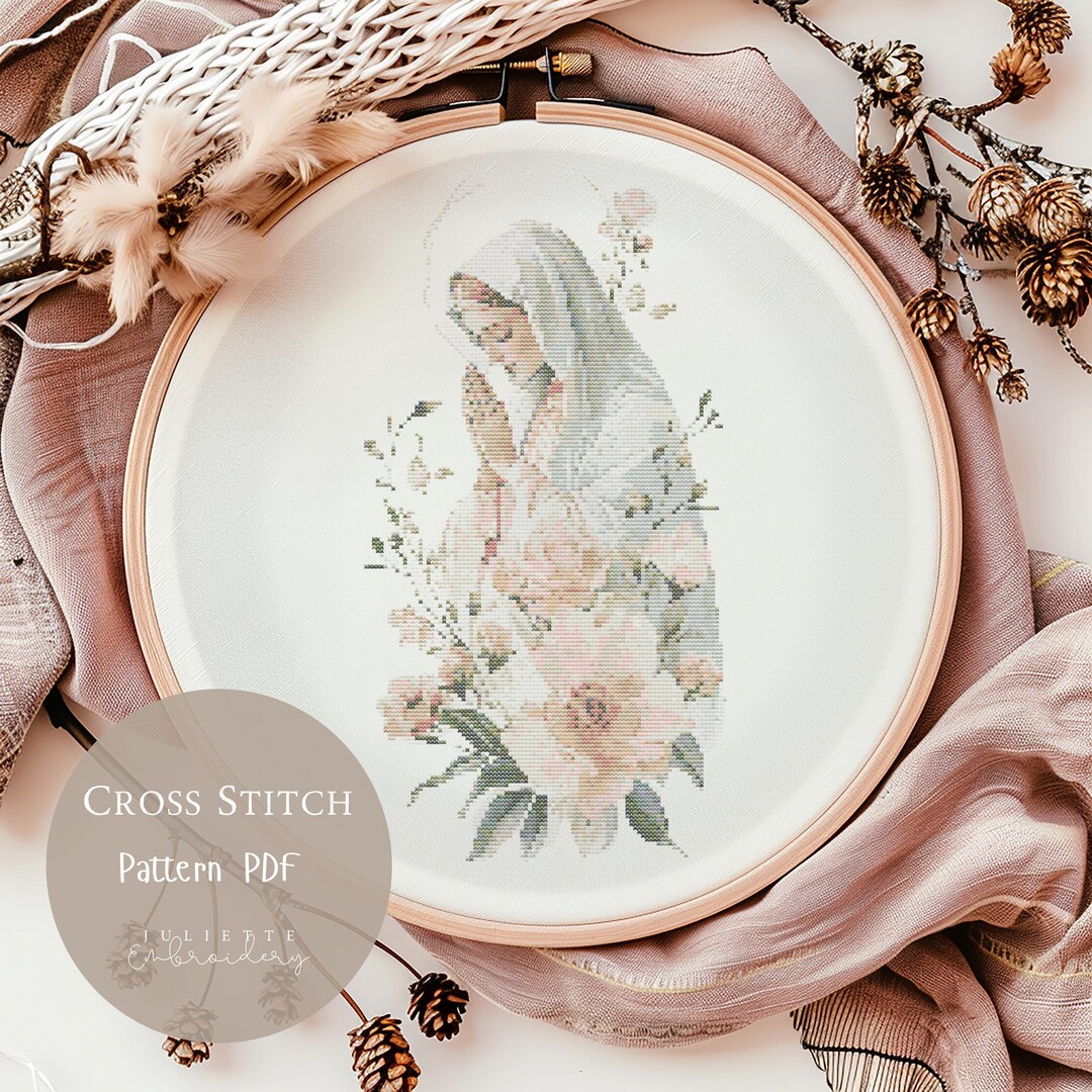 Cross Stitch Pattern Virgin Mary Flower and Jesus |embroidery Designs ...