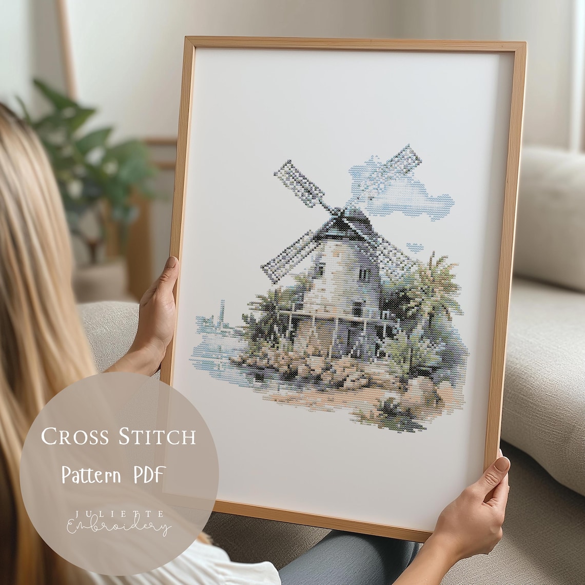 Cross Stitch Pattern Windmill Sea Landscape | Embroidery Designs PDF ...