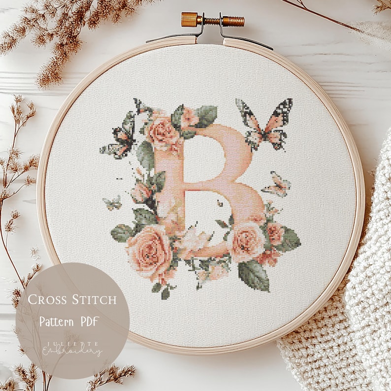 Custom Cross Stitch Alphabet Letter Pattern| Peach Letter Embroidery ...
