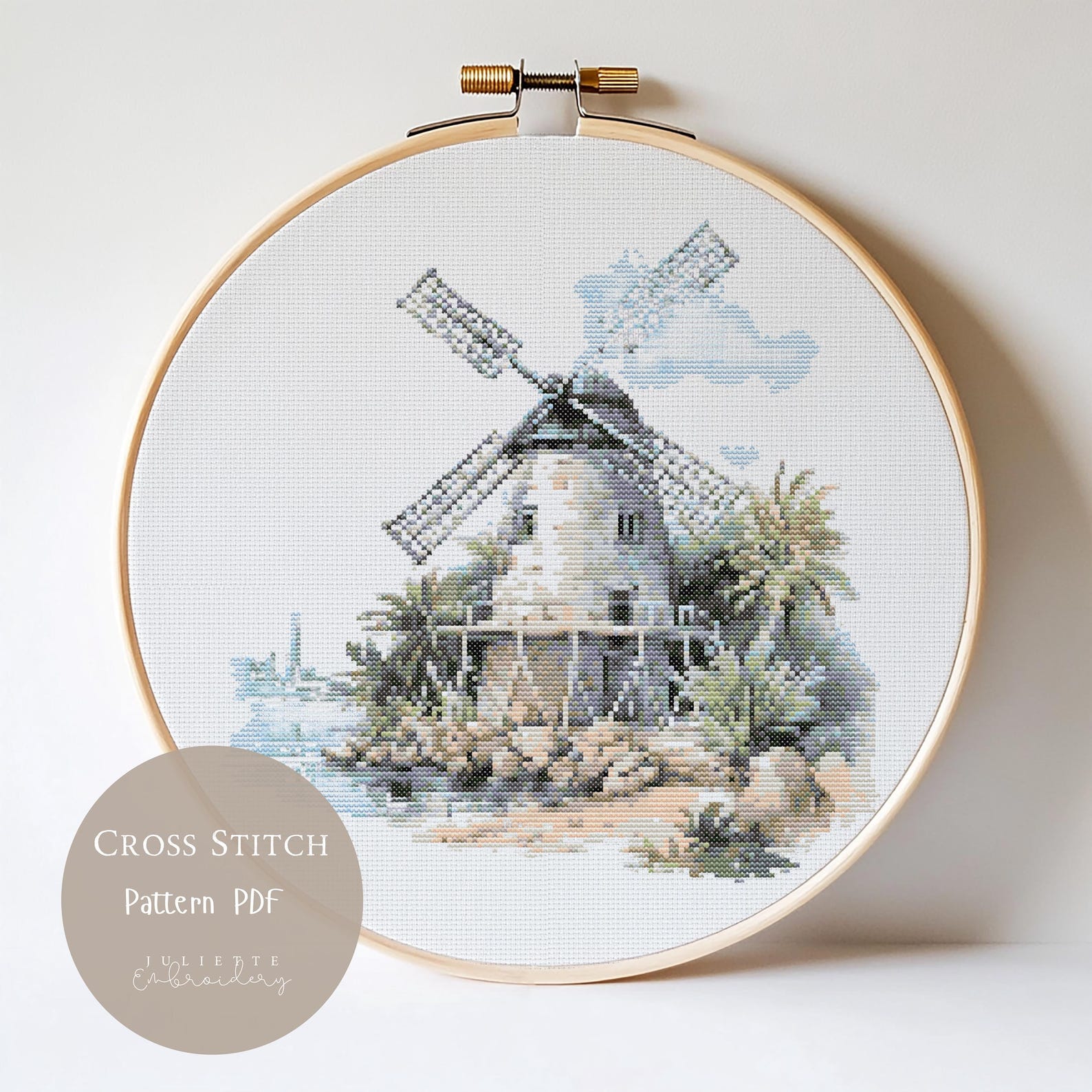 Cross Stitch Pattern Windmill Sea Landscape | Embroidery Designs PDF ...