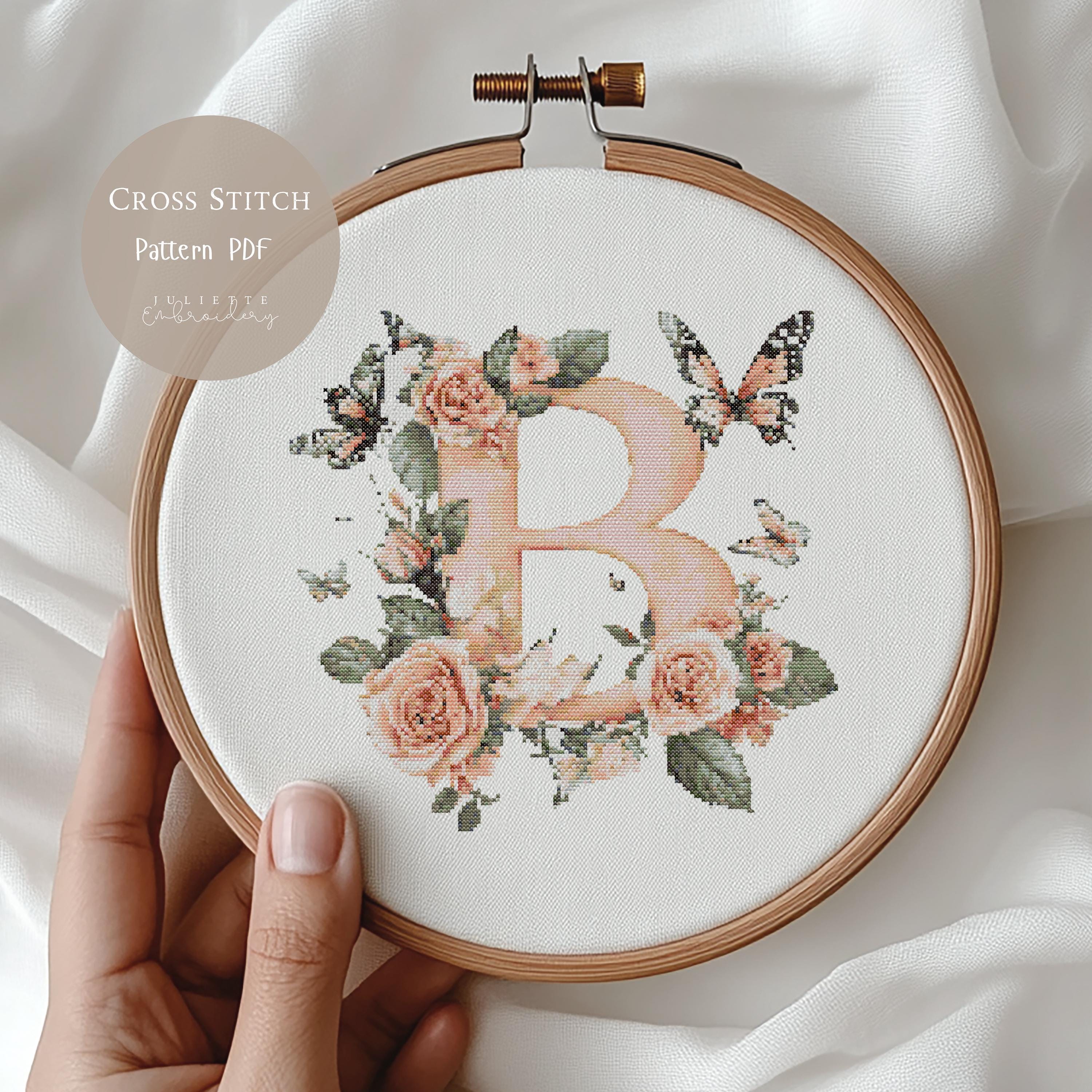 Custom Cross Stitch Alphabet Letter Pattern | Peach Letter Embroidery ...