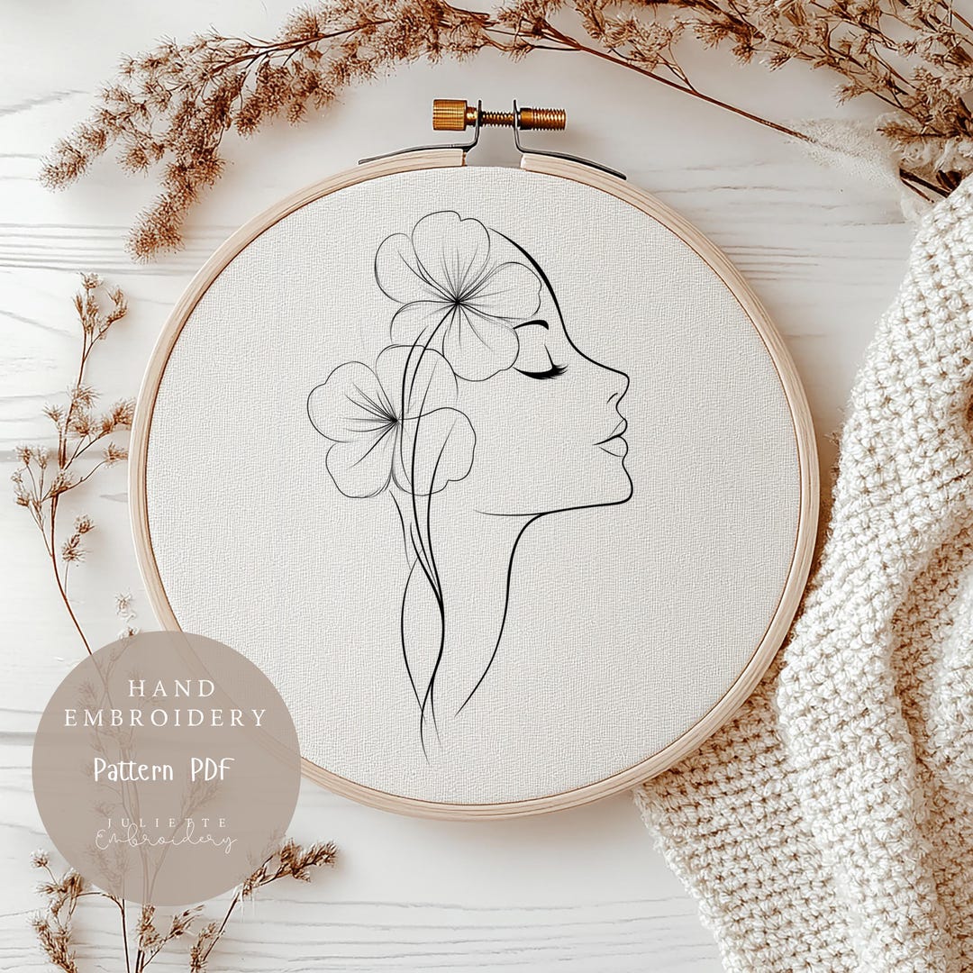Woman Embroidery PDF Pattern| Flower Girl Embroidery Design Instant ...