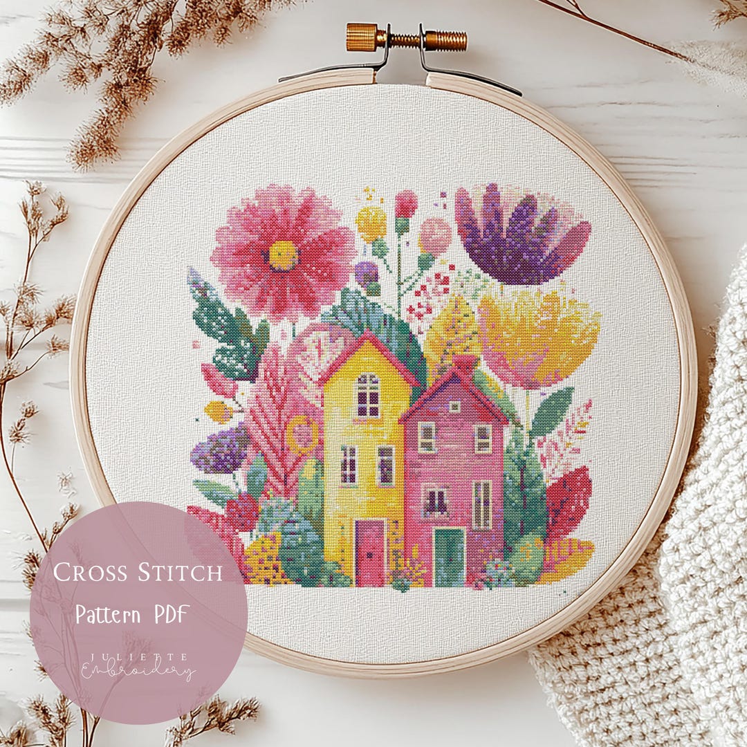 Cross Stitch Pattern Cute House|flower Home Cross Stitch Embroidery ...