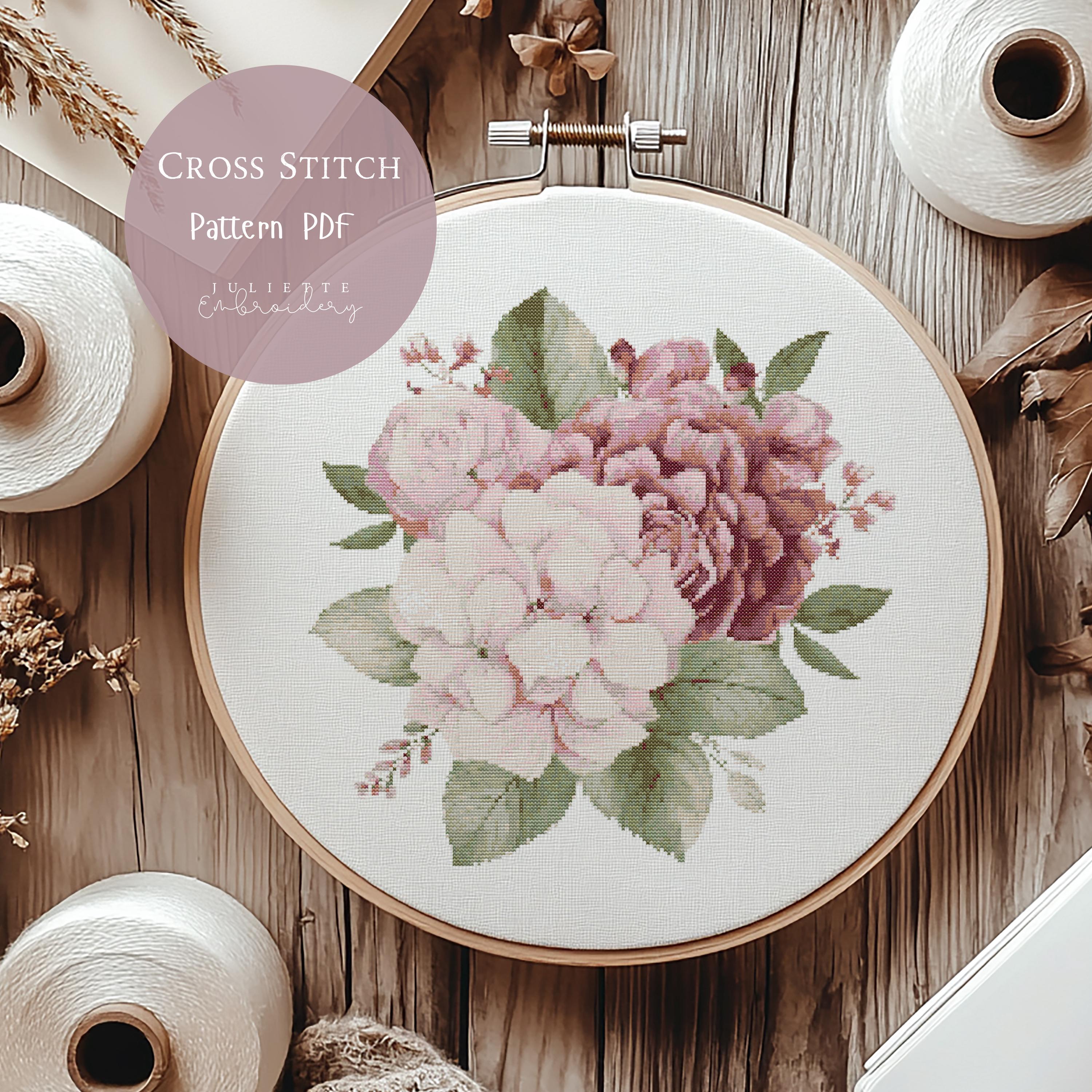 Cross Stitch Pattern Flower Hydrangeas|floral Embroidery Design Pdf ...