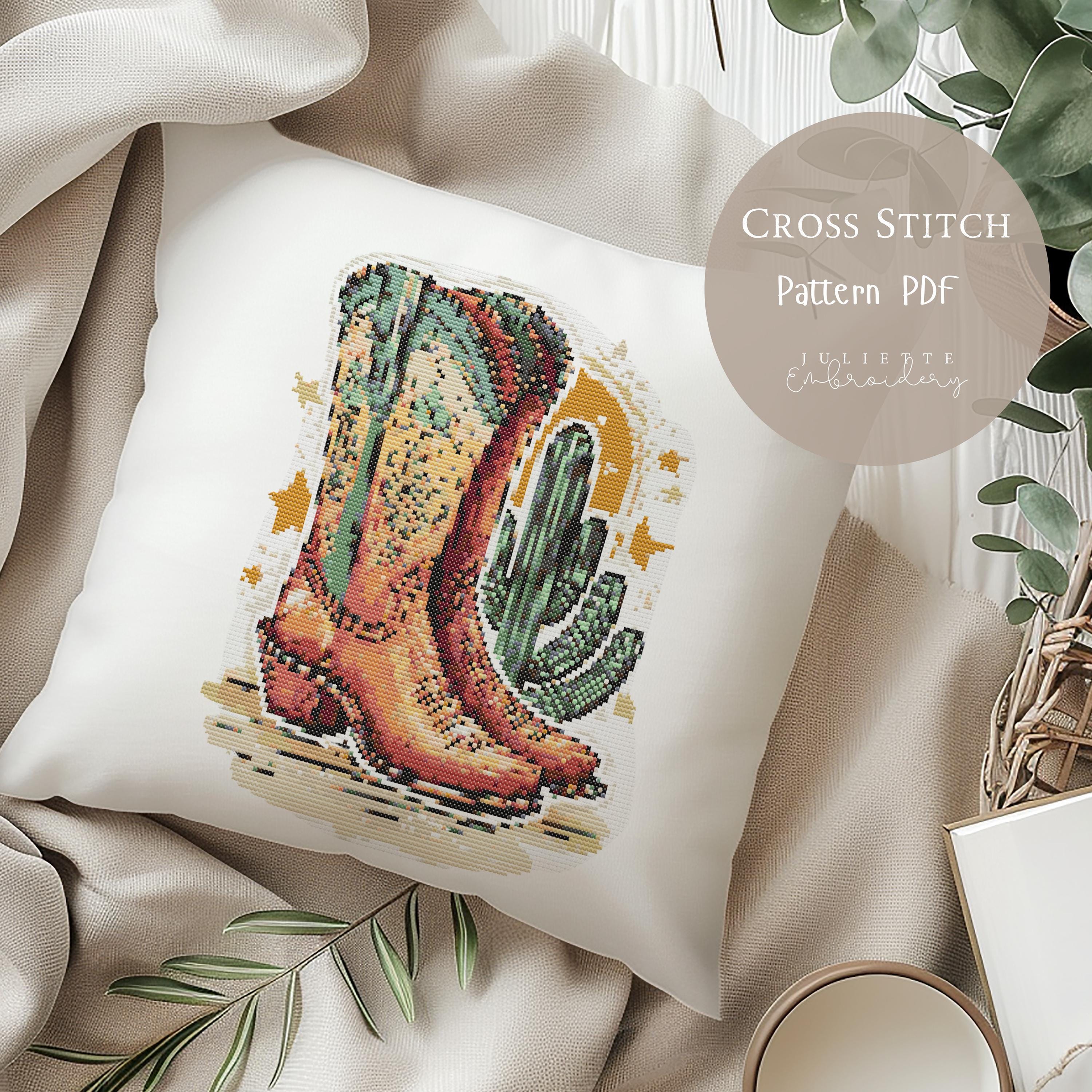 Cross Stitch Pattern Western Boots| Cow Boots Embroidery Designs PDF ...