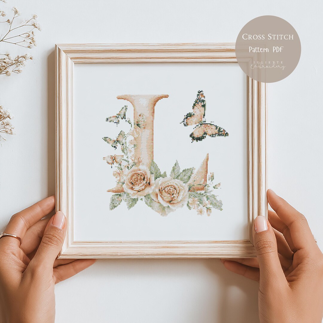 Custom Cross Stitch Alphabet Letter Pattern| Peach Letter Embroidery ...