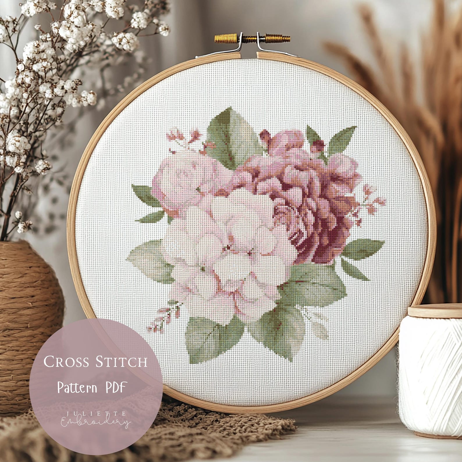 Cross Stitch Pattern Flower Hydrangeas|floral Embroidery Design Pdf ...