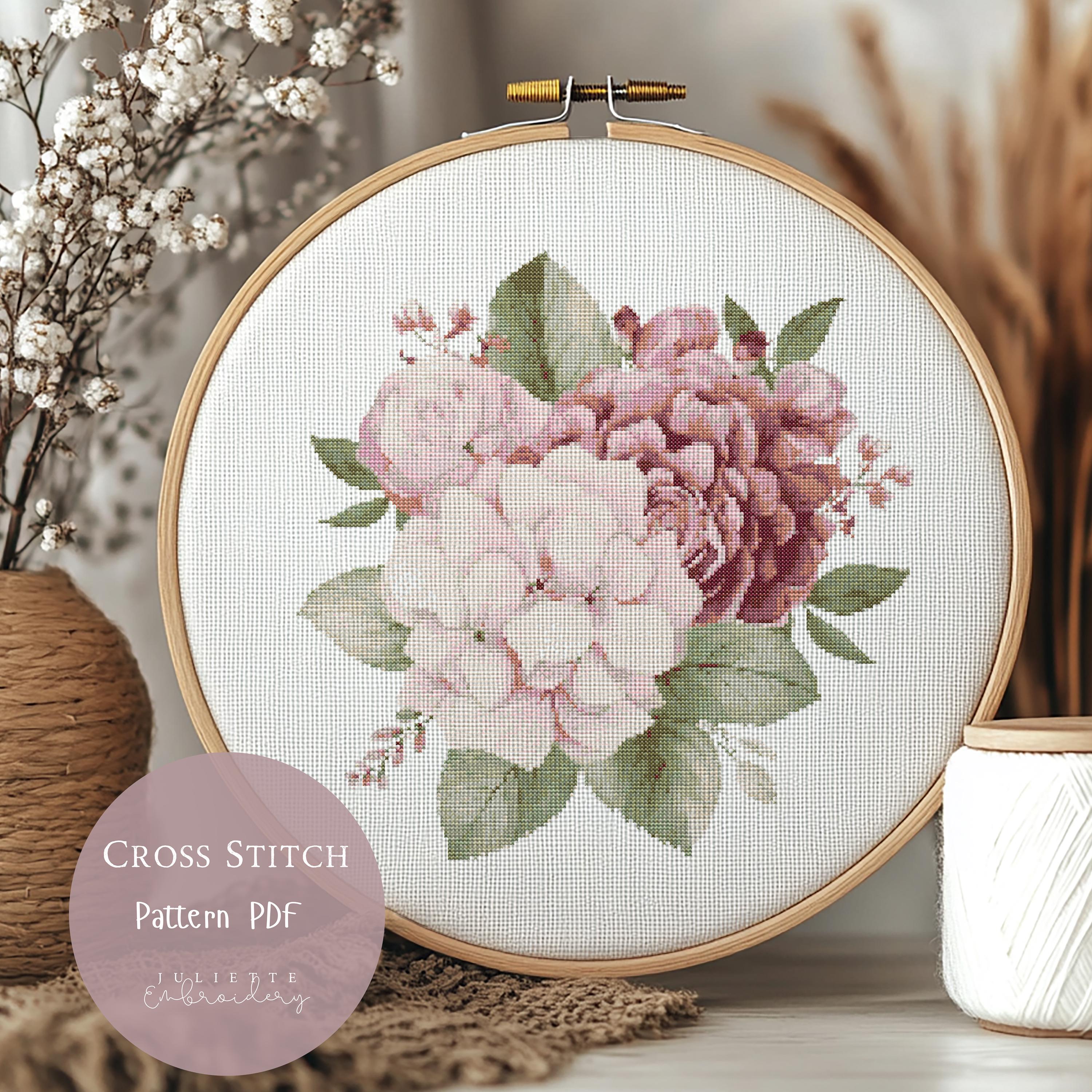 Cross Stitch Pattern Flower Hydrangeas|floral Embroidery Design Pdf ...