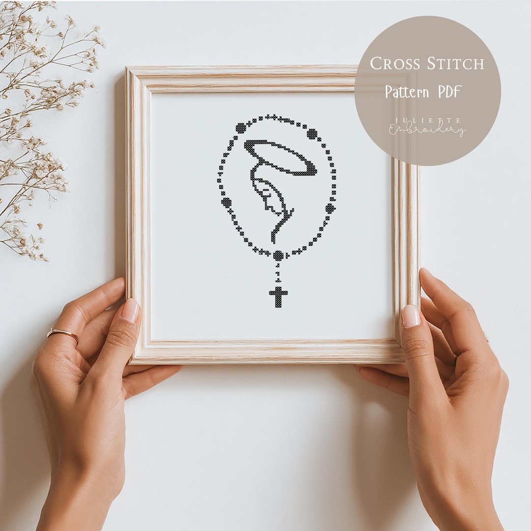 Mini Cross Stitch Pattern Holy Mary and Rosary | Embroidery Designs PDF ...
