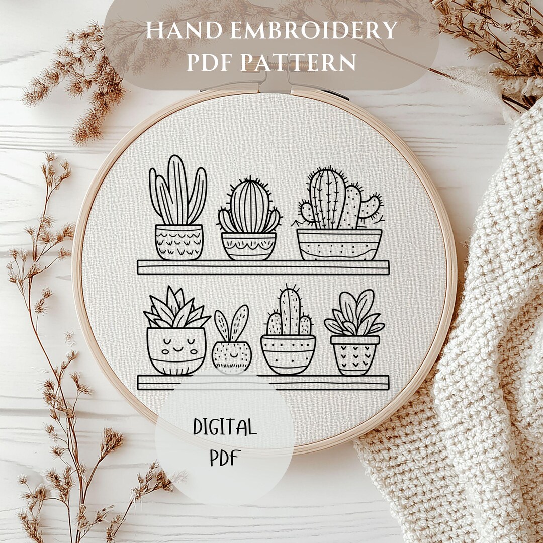 Home Plant Shelf Embroidery PDF Pattern| Plant Embroidery Design ...