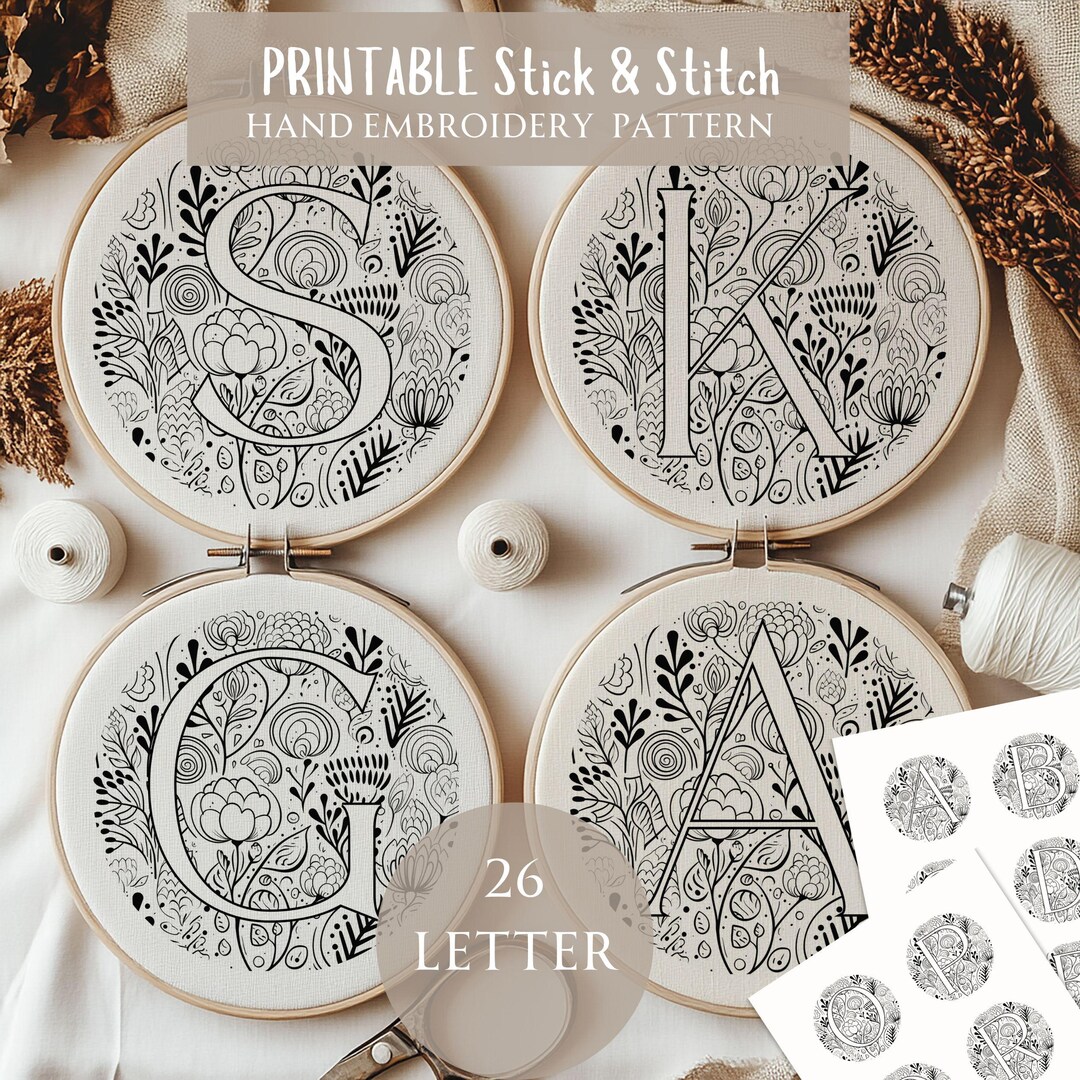 Stick and Stitch Full Alphabet Digital Download, Letter Ornament ...