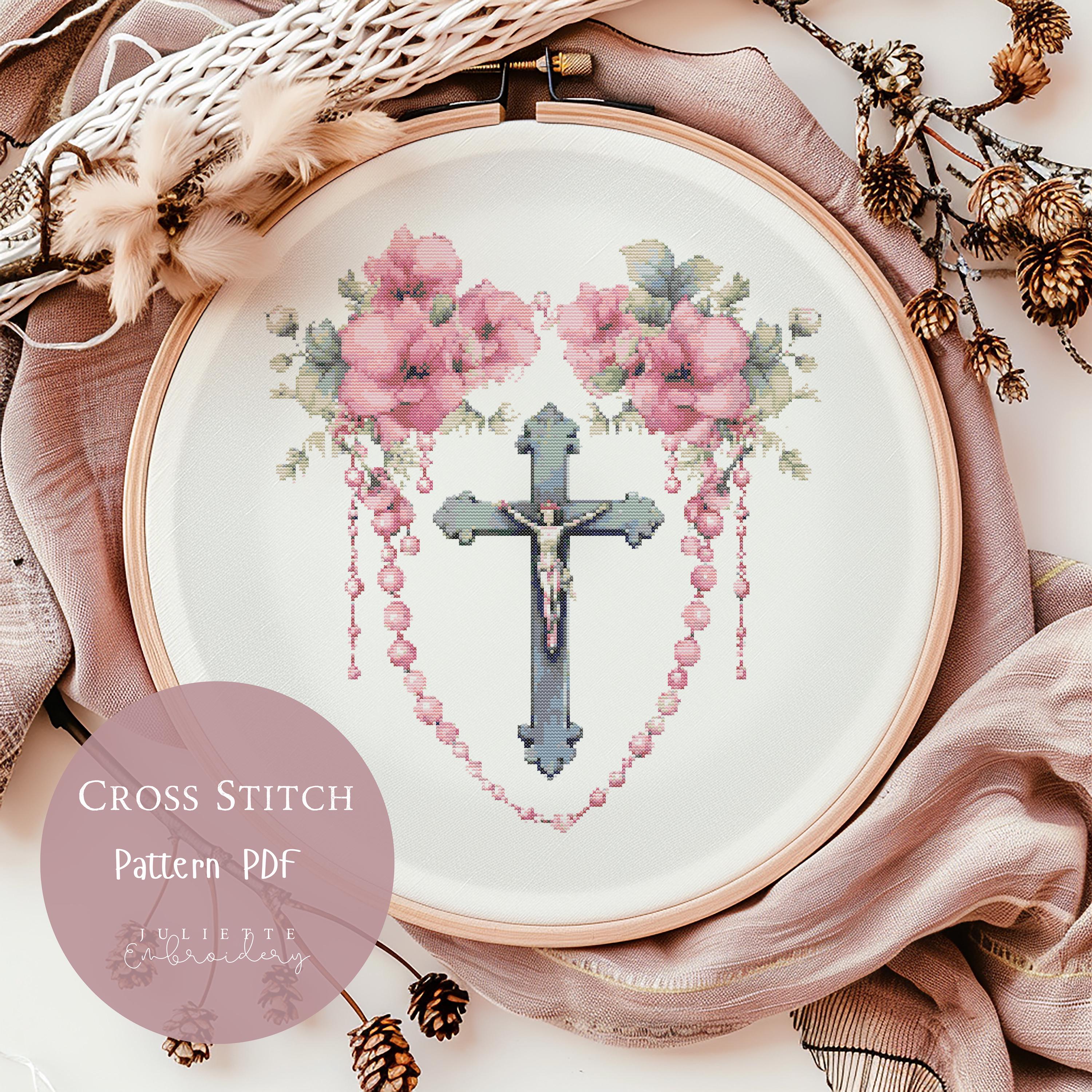 Cross Stitch Pattern Pink Flower Rosary |embroidery Designs PDF ...