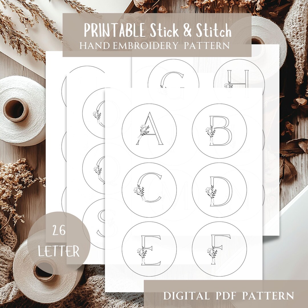 Stick and Stitch Full Alphabet Digital Download, Letter Ornament ...