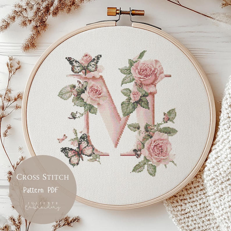 Custom Cross Stitch Alphabet Letter Pattern| Pink Letter Embroidery ...