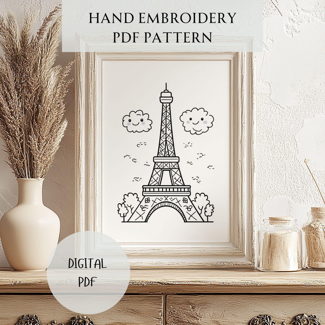 Eiffel Tower Embroidery PDF Pattern|paris Cityscape Embroidery Design ...