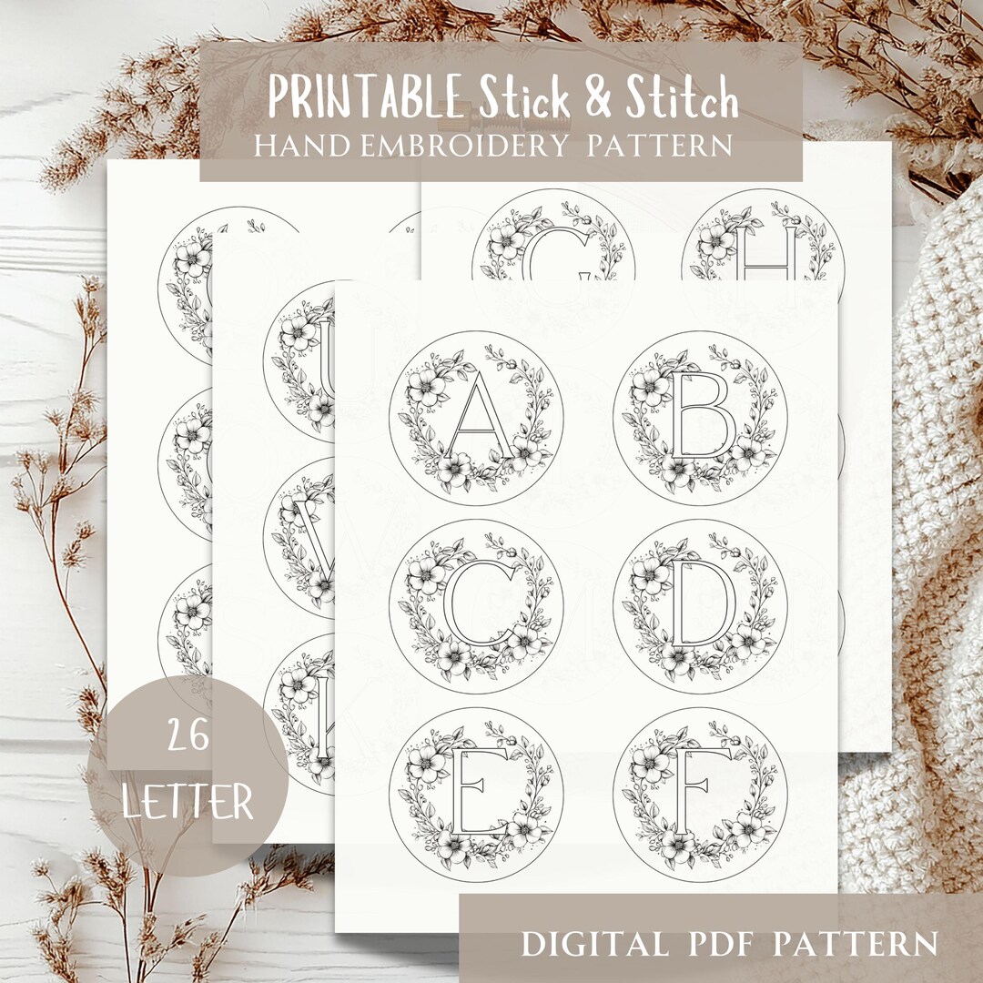 Stick and Stitch Full Alphabet Digital Download, Letter Ornament ...