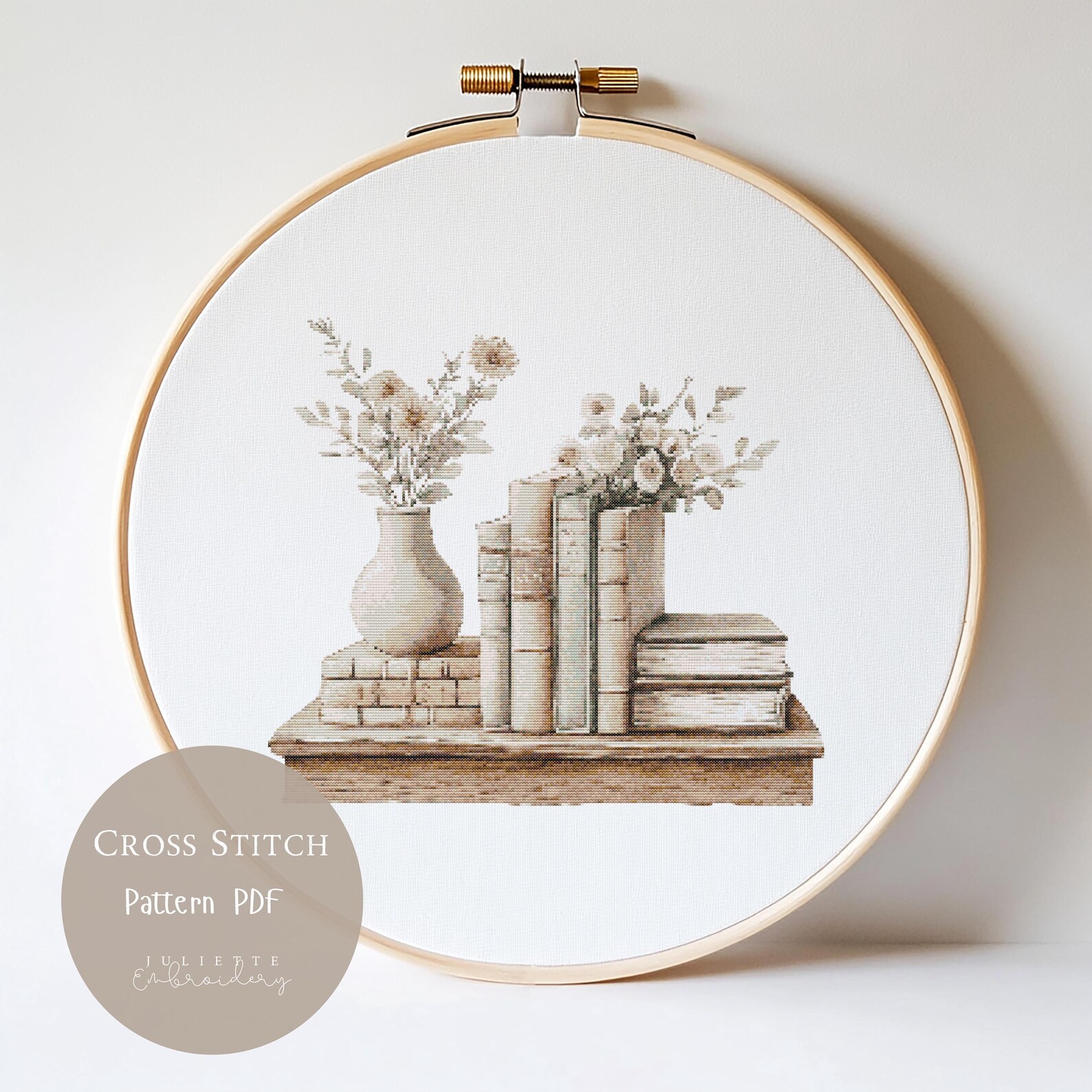 Cross Stitch Pattern Bookshelf | Home Decor Book Embroidery Designs PDF ...