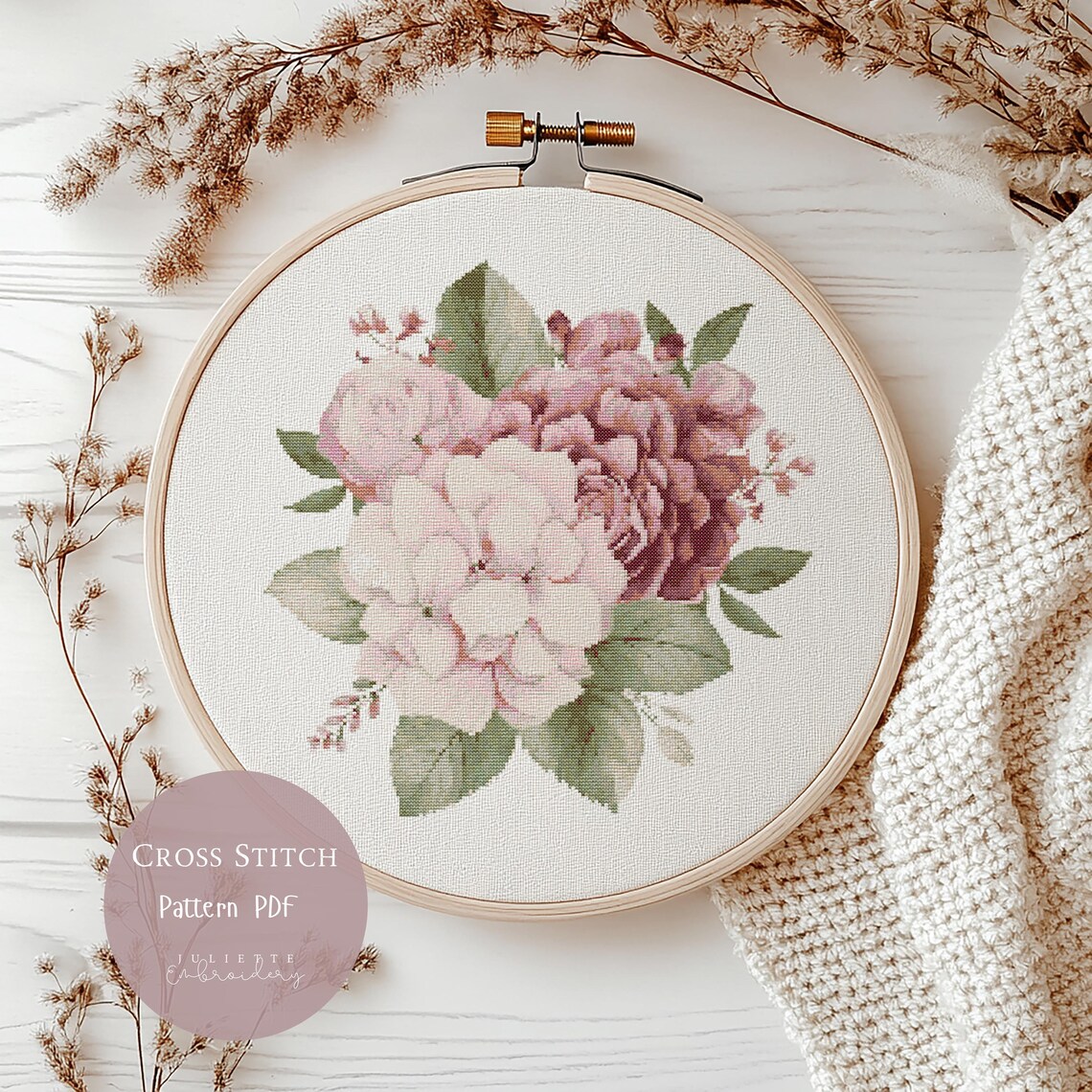 Cross Stitch Pattern Flower Hydrangeas|floral Embroidery Design Pdf ...