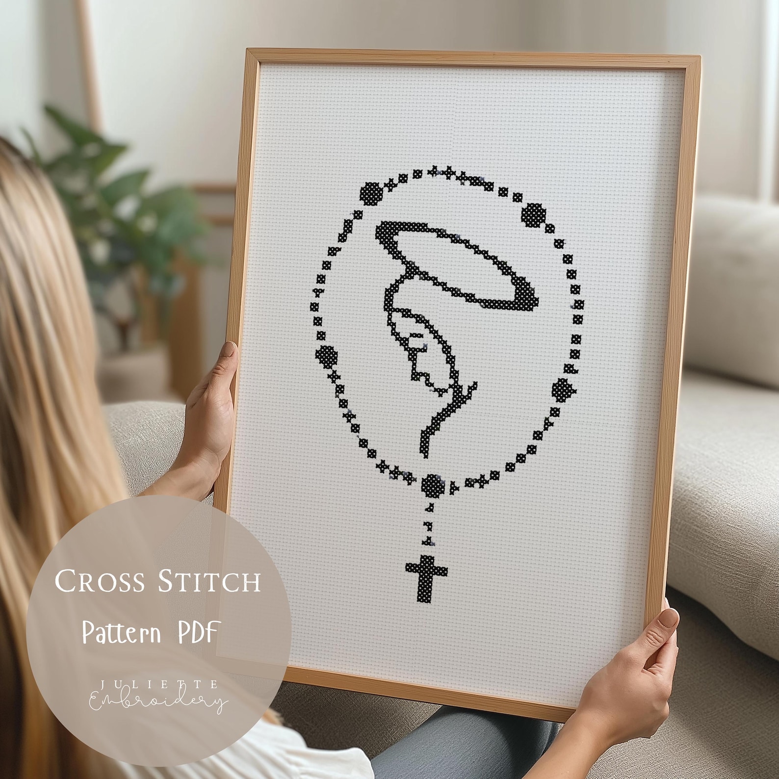 Mini Cross Stitch Pattern Virgin Holy Mary and Rosary|embroidery ...