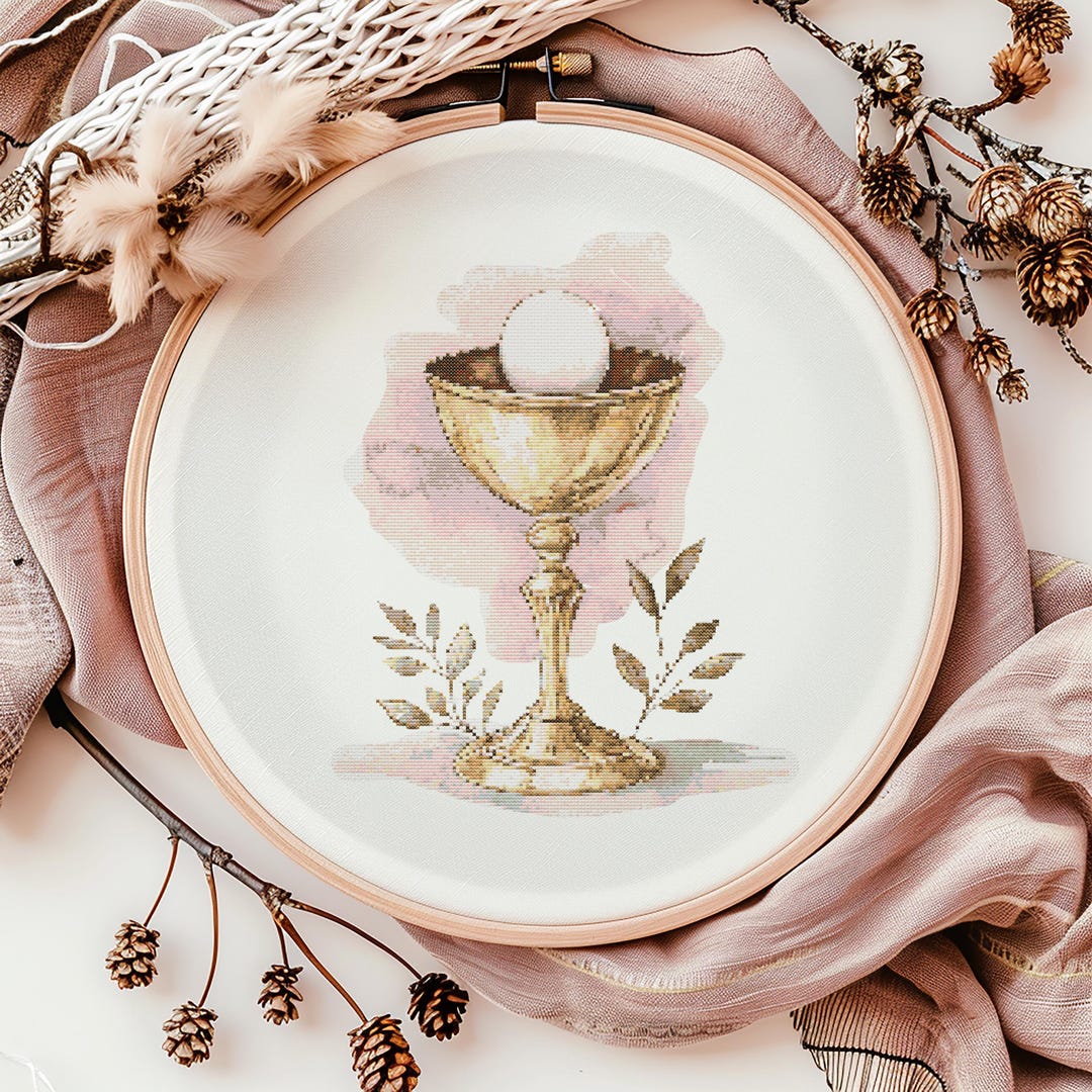 Cross Stitch Pattern Chalice and Eucharist | Religious Embroidery ...