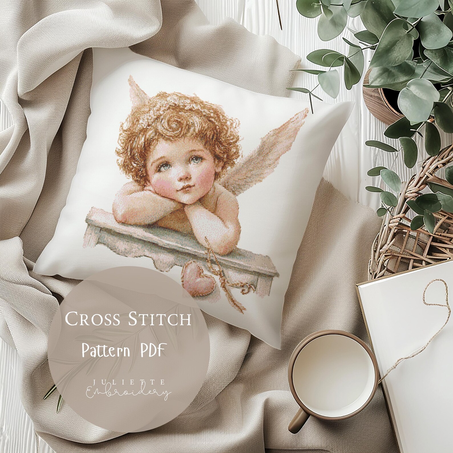 Cross Stitch Pattern With Cute Angel | Cupid Embroidery Designs PDF ...