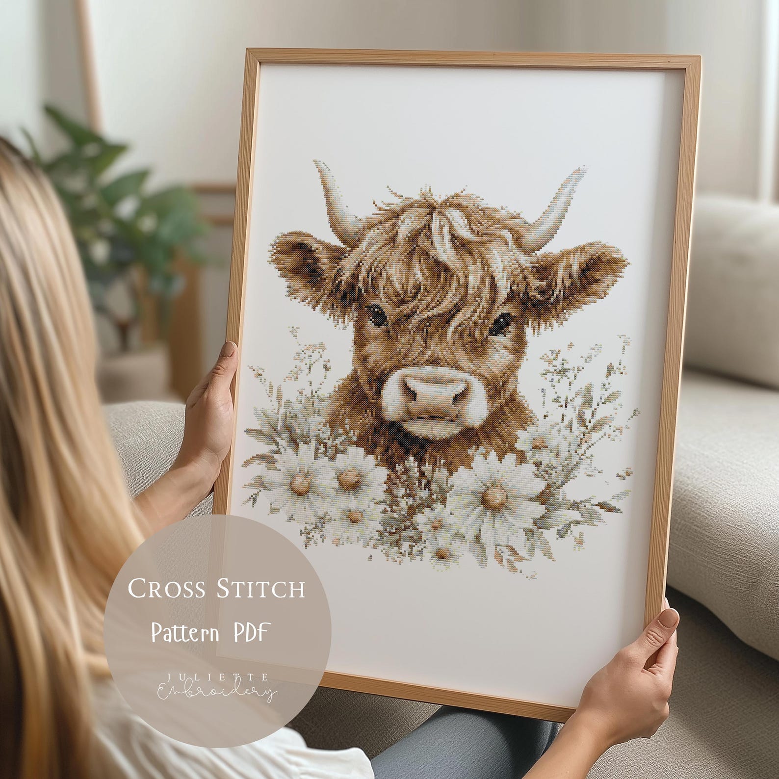 Cross Stitch Pattern Flower Highlander | Floral Animal Embroidery ...