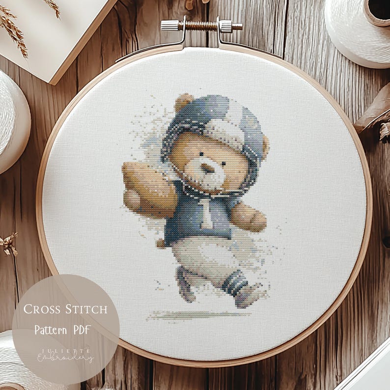 Cross Stitch Pattern Teddy Bear Playing Rugby | Sport Nursery ...
