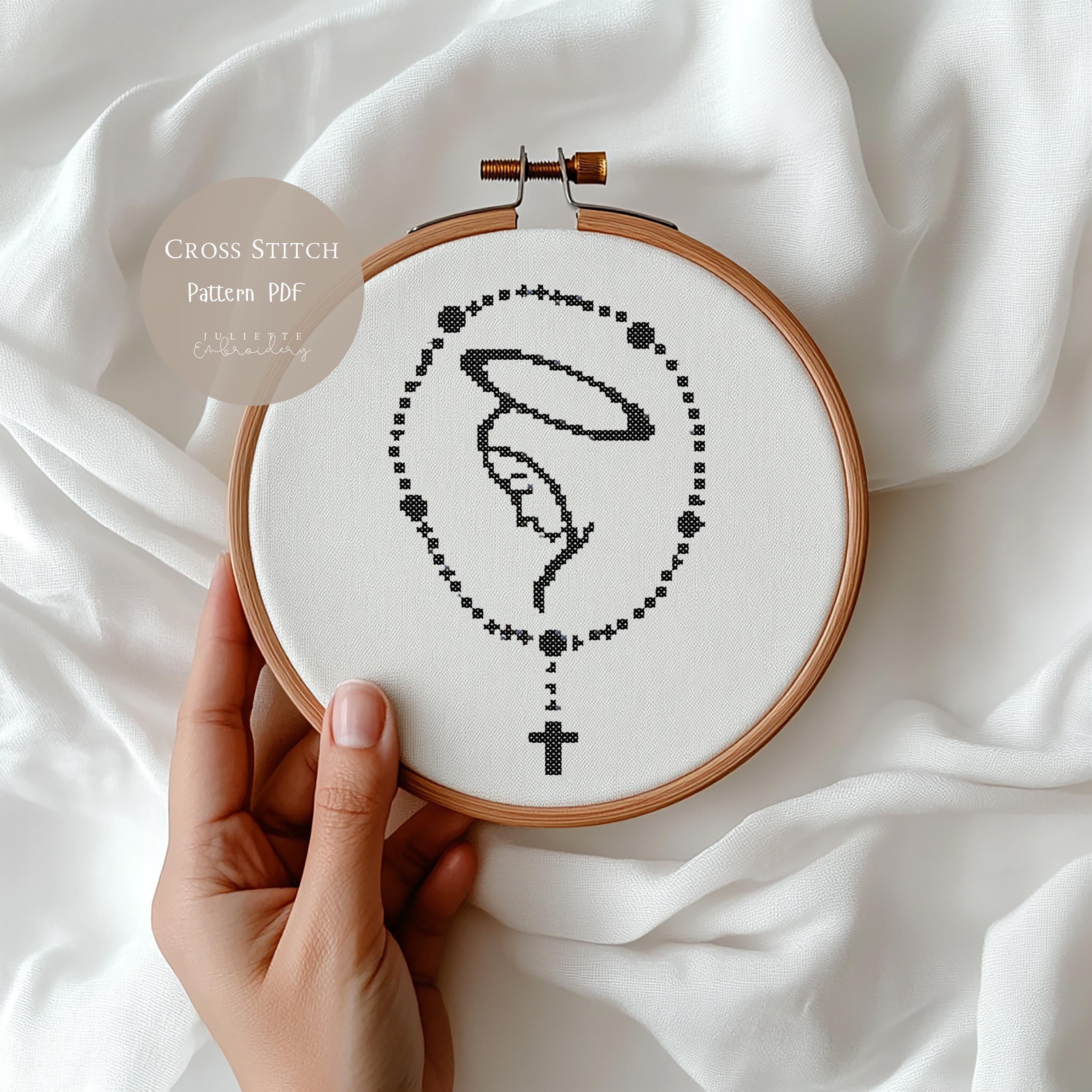 Mini Cross Stitch Pattern Virgin Holy Mary and Rosary|embroidery ...