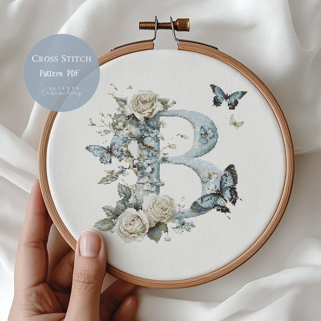 Custom Cross Stitch Alphabet Letter Pattern | Blue Letter Embroidery ...
