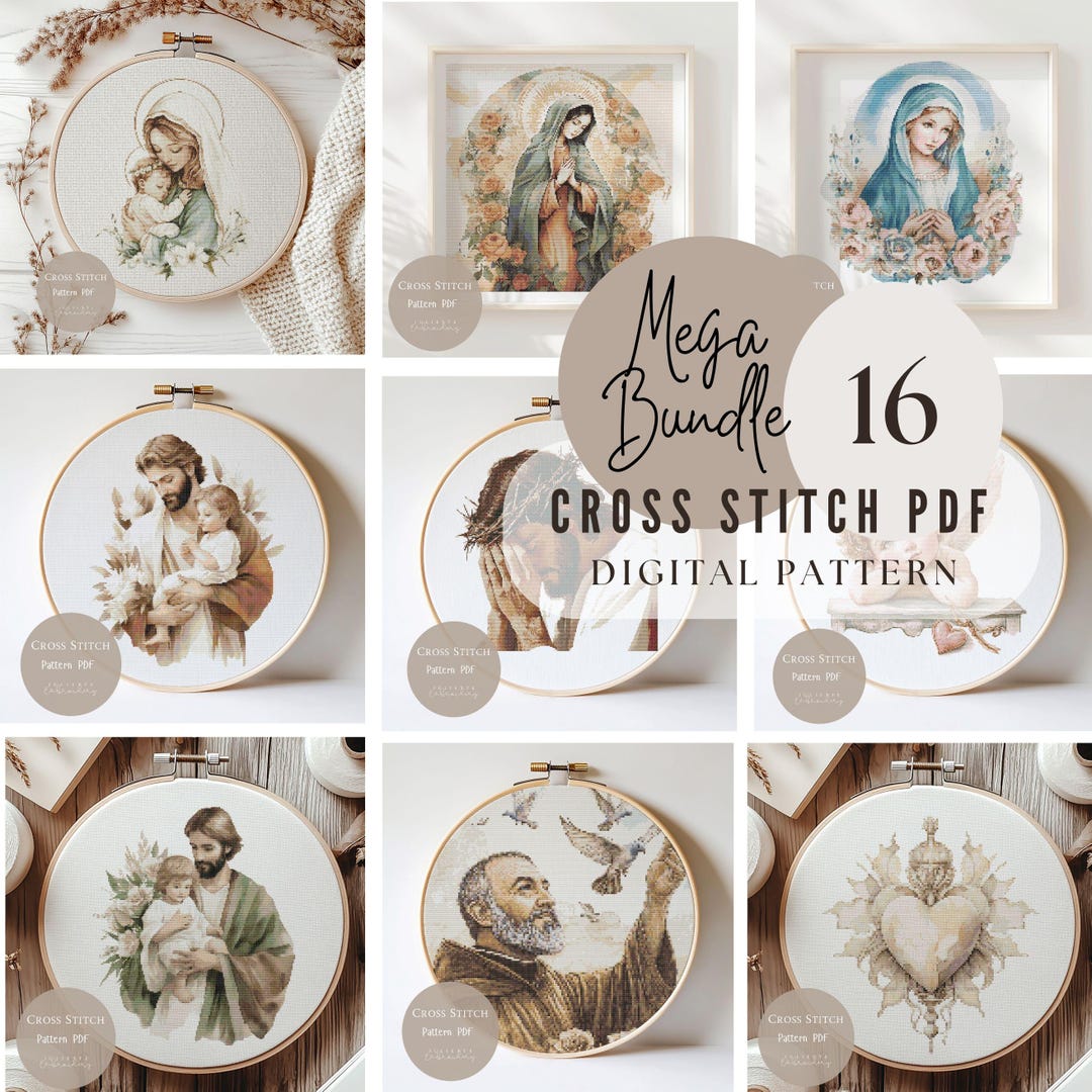 Bundle 16 Cross Stitch Pattern Virgin Mary | Jesus Christ Embroidery ...
