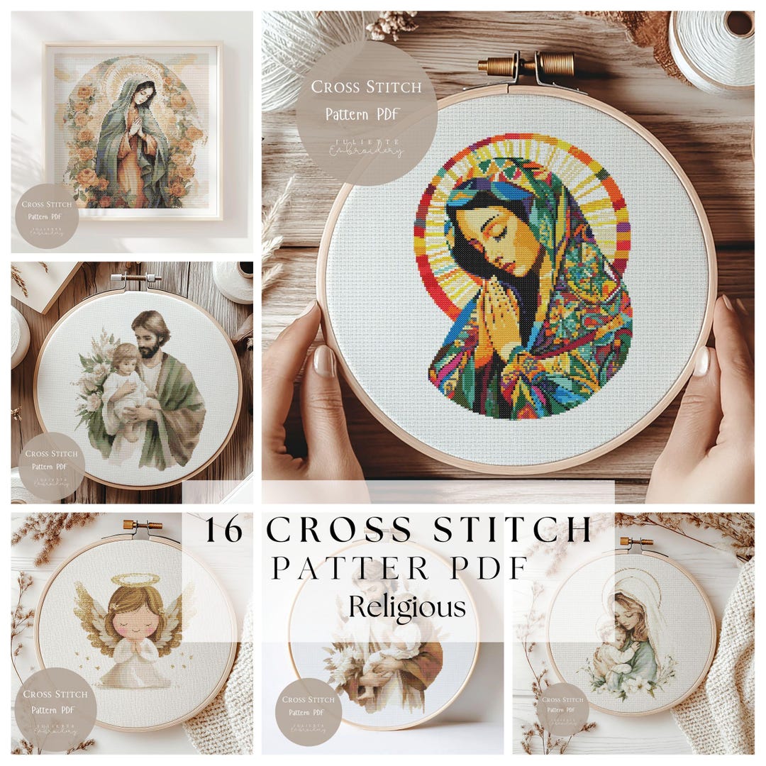 Bundle 16 Cross Stitch Pattern Virgin Mary | Jesus Christ Embroidery ...
