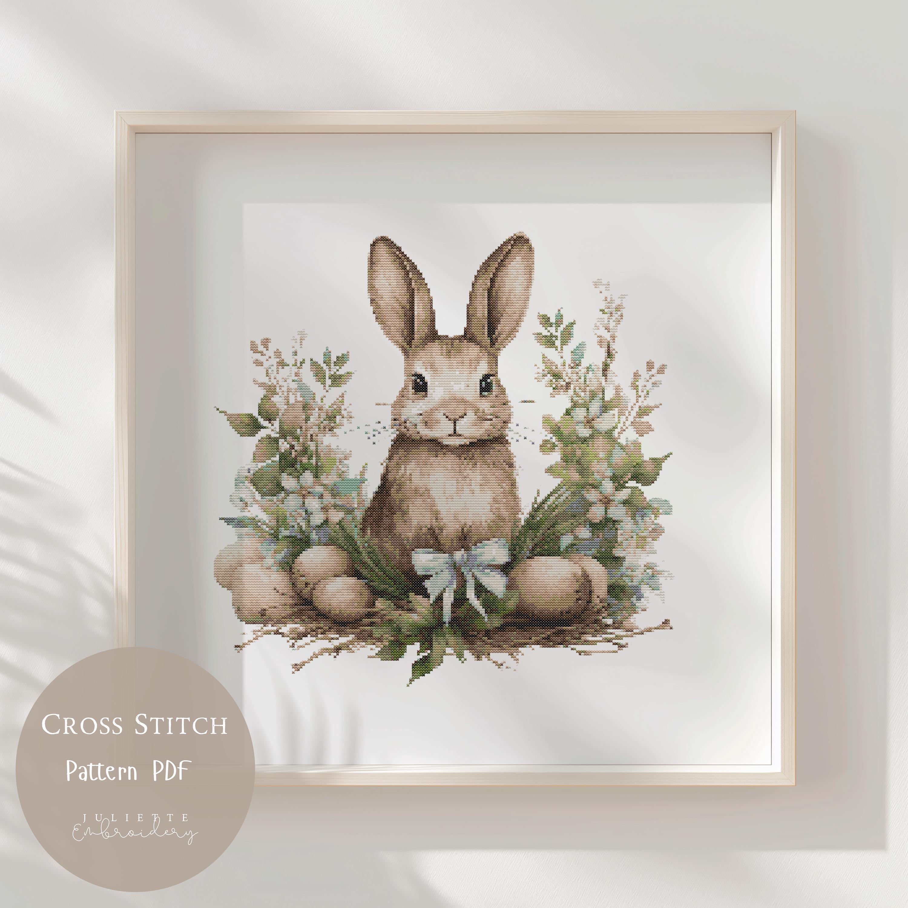 Cross Stitch Pattern With Easter Bunny | Egg and Rabbit Embroidery ...