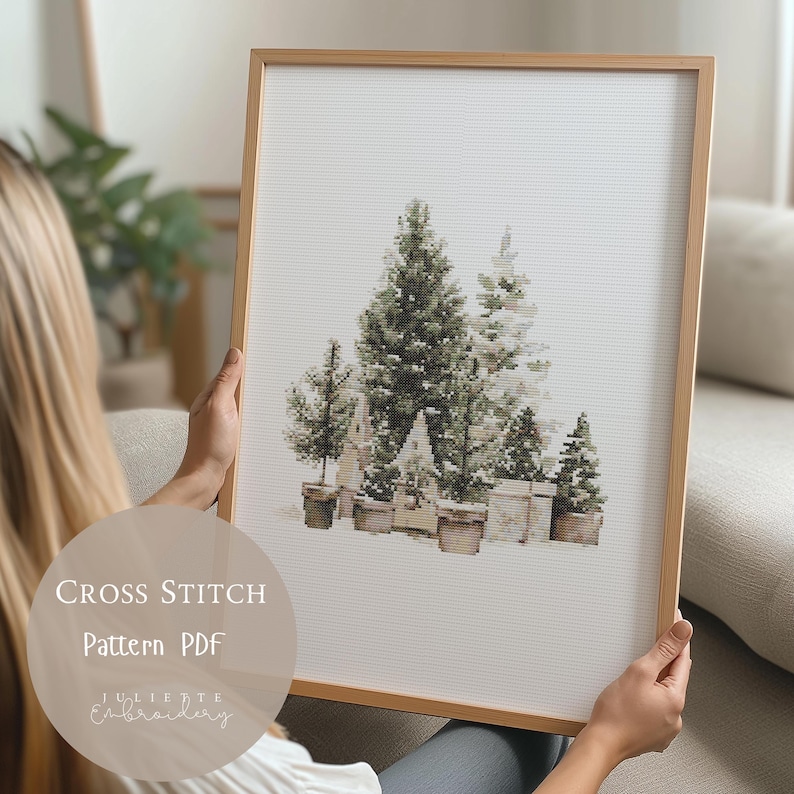 Christmas Trees Cross Stitch Pattern | Modern Embroidery Design (PDF ...