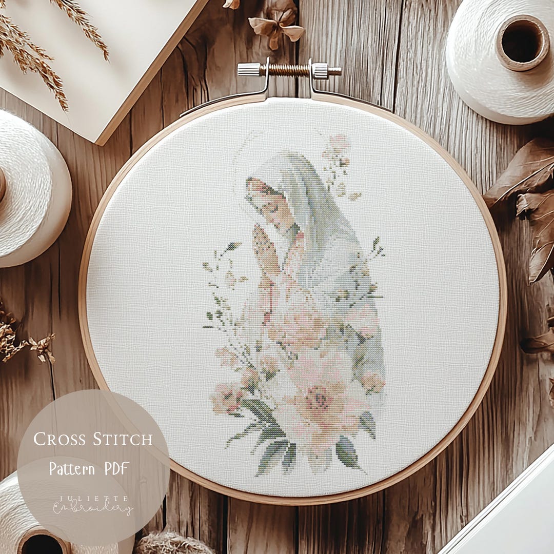 Cross Stitch Pattern Virgin Mary Flower and Jesus |embroidery Designs ...
