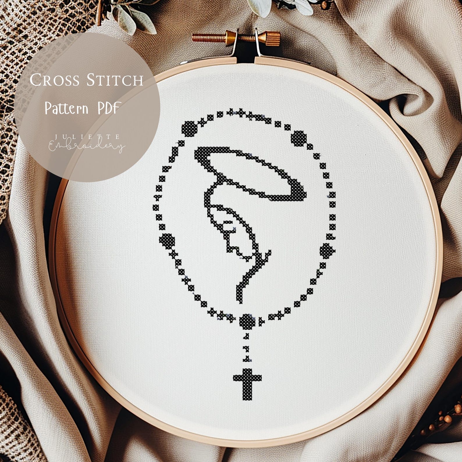 Mini Cross Stitch Pattern Virgin Holy Mary and Rosary|embroidery ...