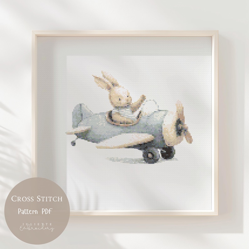Bunny Airplane Cross Stitch Pattern, Nursery Decor, Animal Embroidery ...