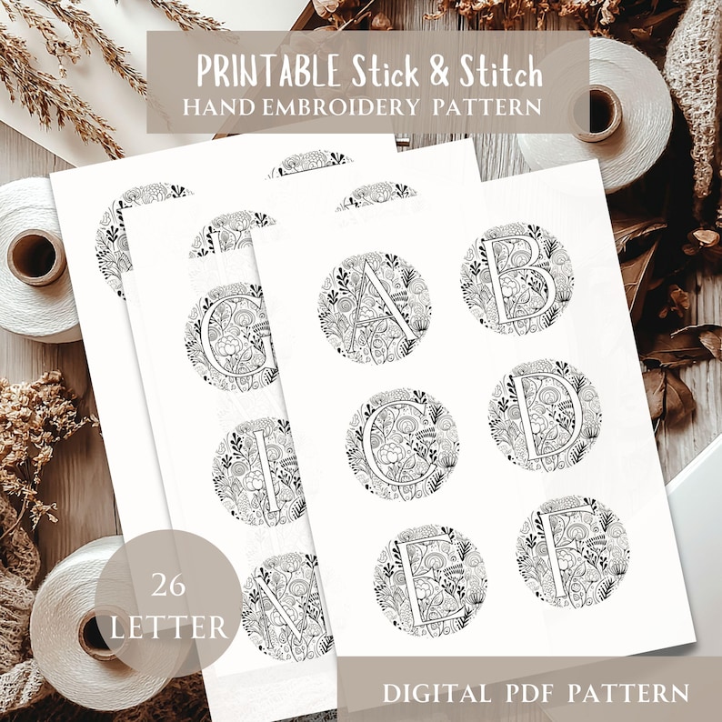 Stick and Stitch Full Alphabet Digital Download, Letter Ornament ...