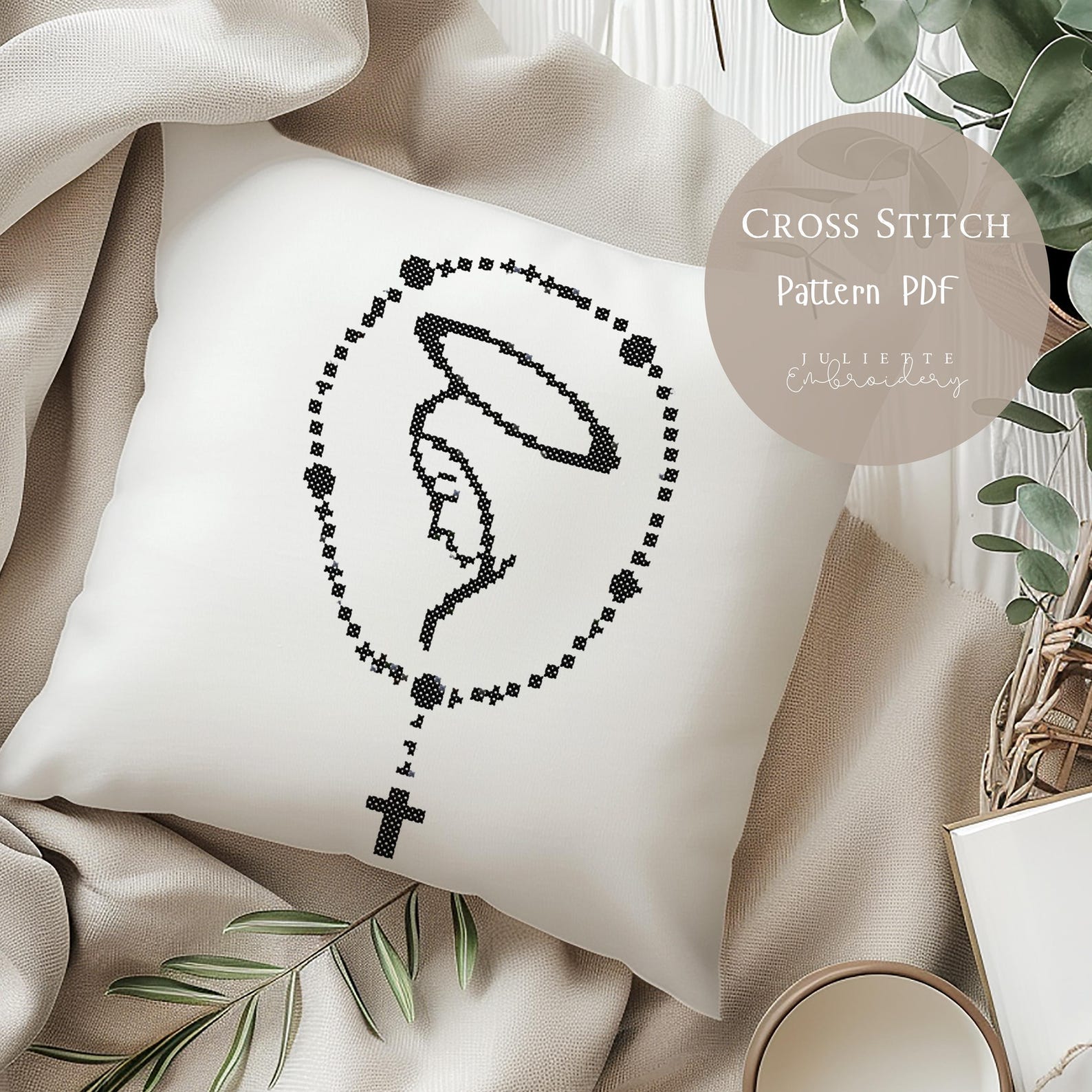 Mini Cross Stitch Pattern Virgin Holy Mary and Rosary|embroidery ...