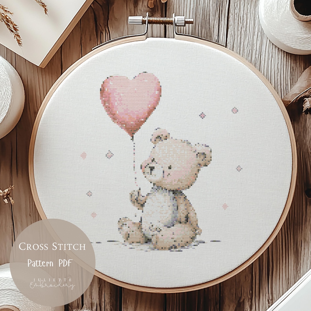 Cross Stitch Pattern Pink Teddy Bear | Nursery Embroidery Designs PDF ...