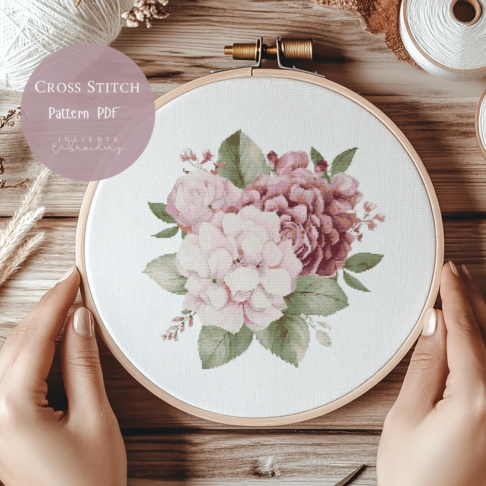 Cross Stitch Pattern Flower Hydrangeas|floral Embroidery Design Pdf ...